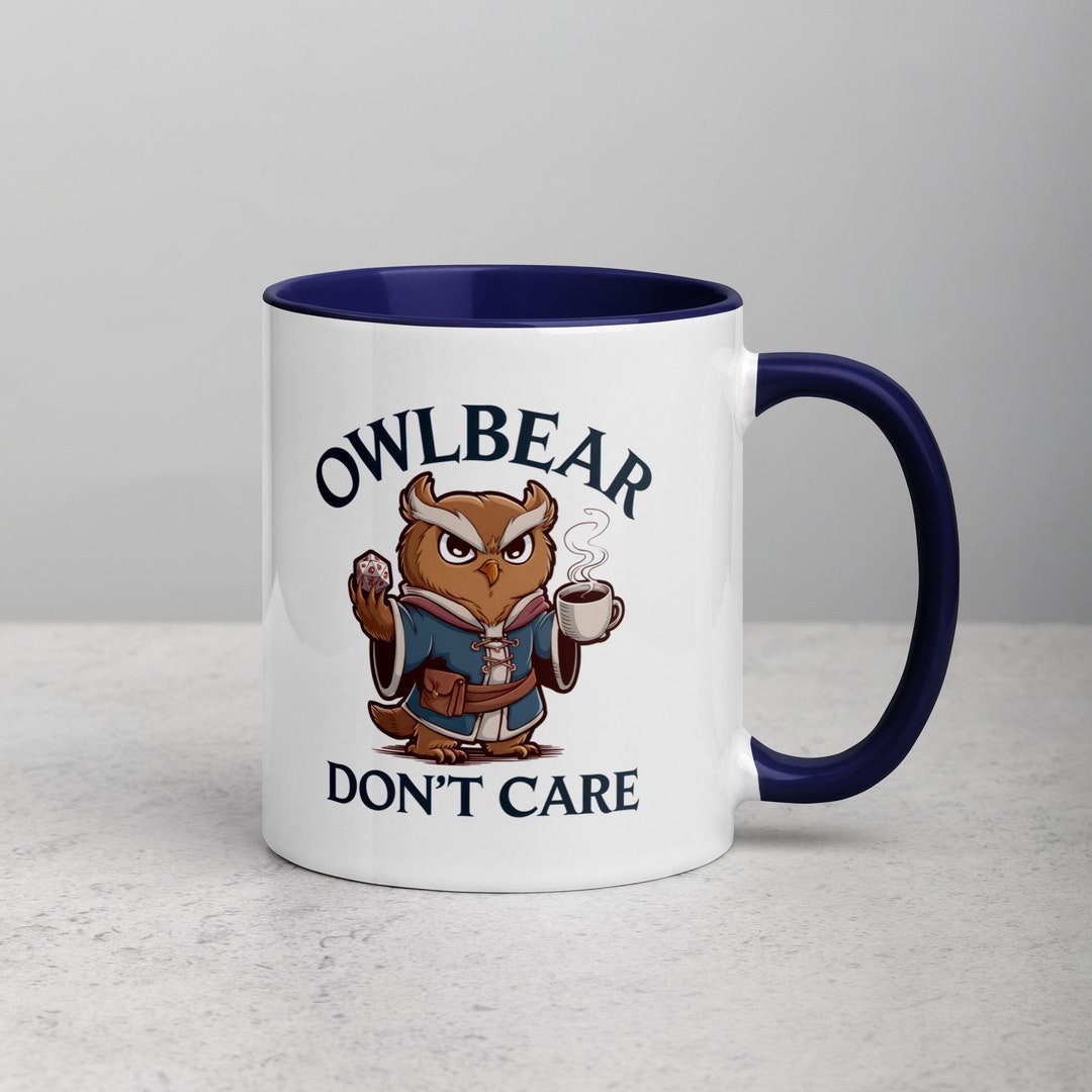 D&D Inspired Coffee Mug With Dice and Owlbear Don't Care Design ...