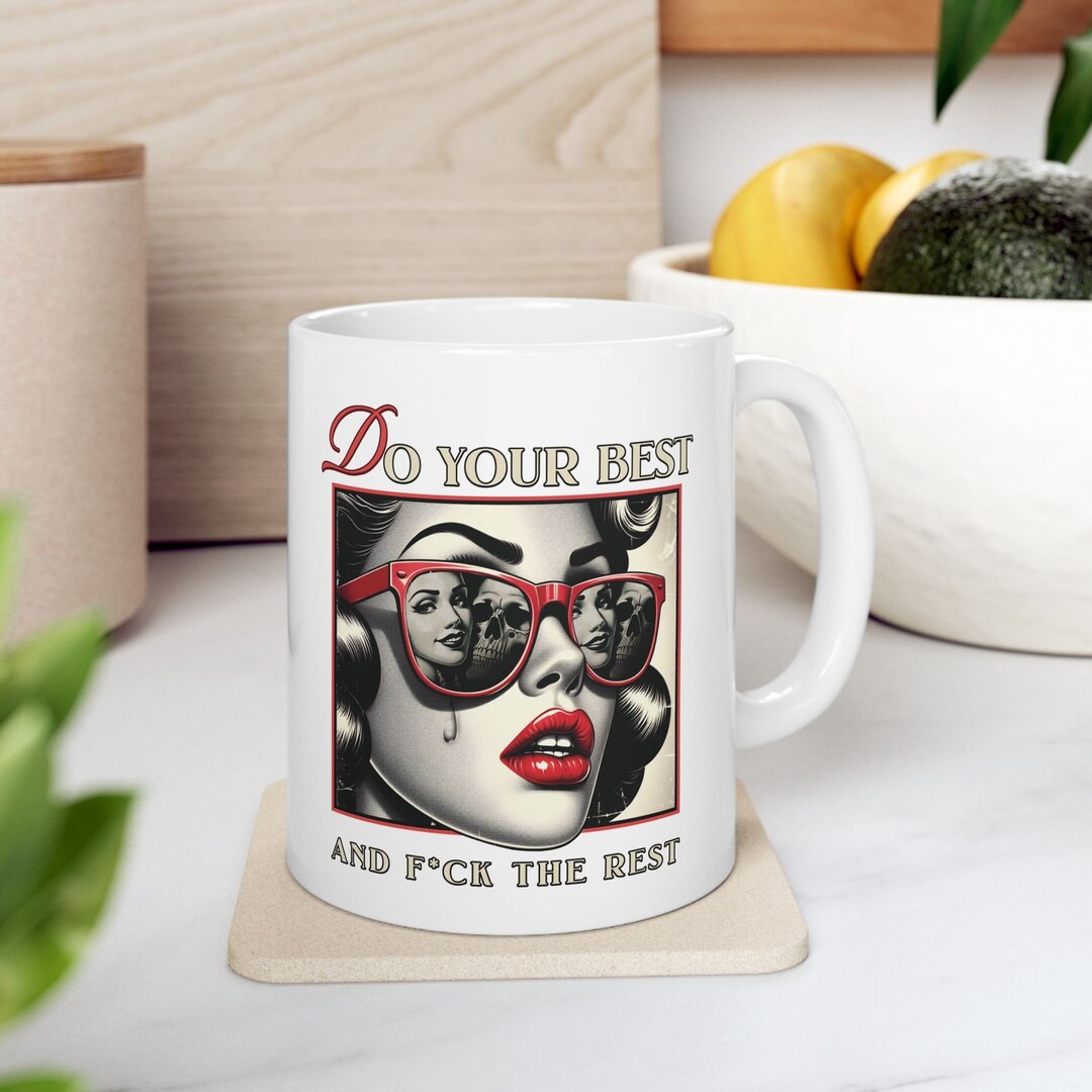 Retro Woman & Skull Ceramic Mug: Rebellious Coffee Lover Gift - Etsy