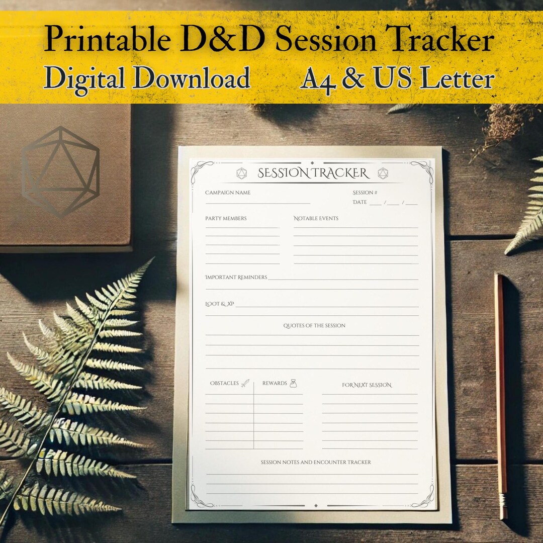 Dnd Session Tracker Printable: Dungeon Master Log (A4 & US Letter PDF ...