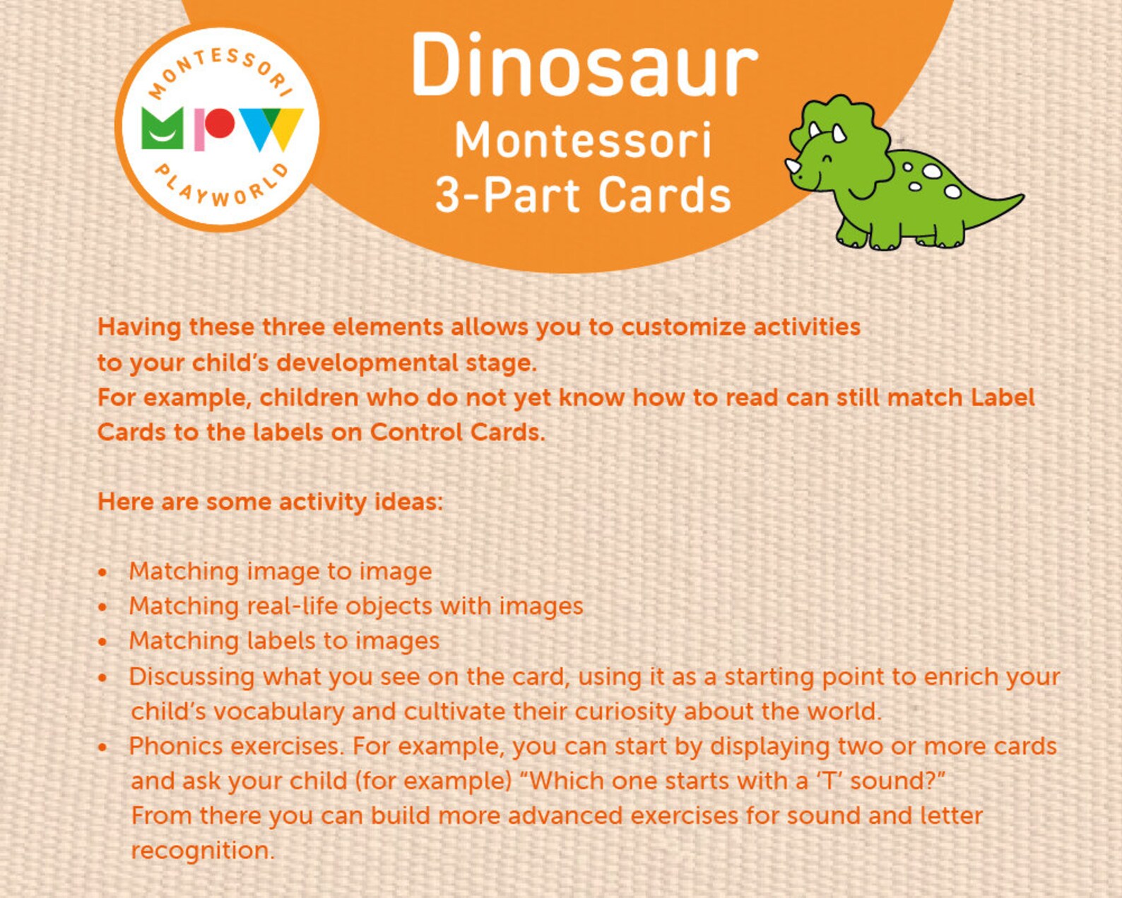 Dinosaur Montessori 3-part Cards Preschool Printables Dinosaur ...