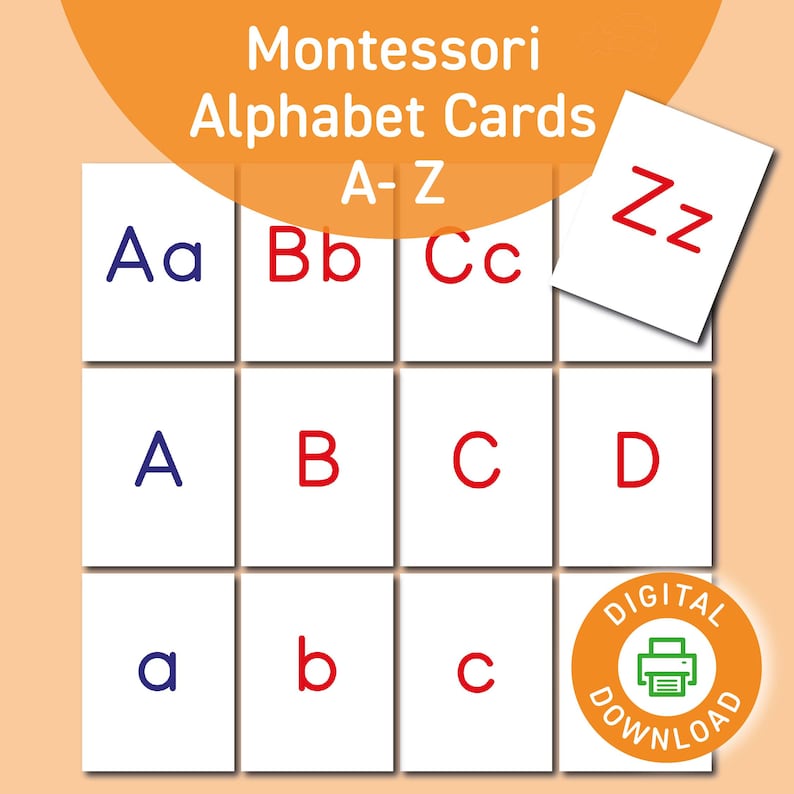 Montessori Alphabet Cards Preschool Printables Alphabet Flash Cards ...