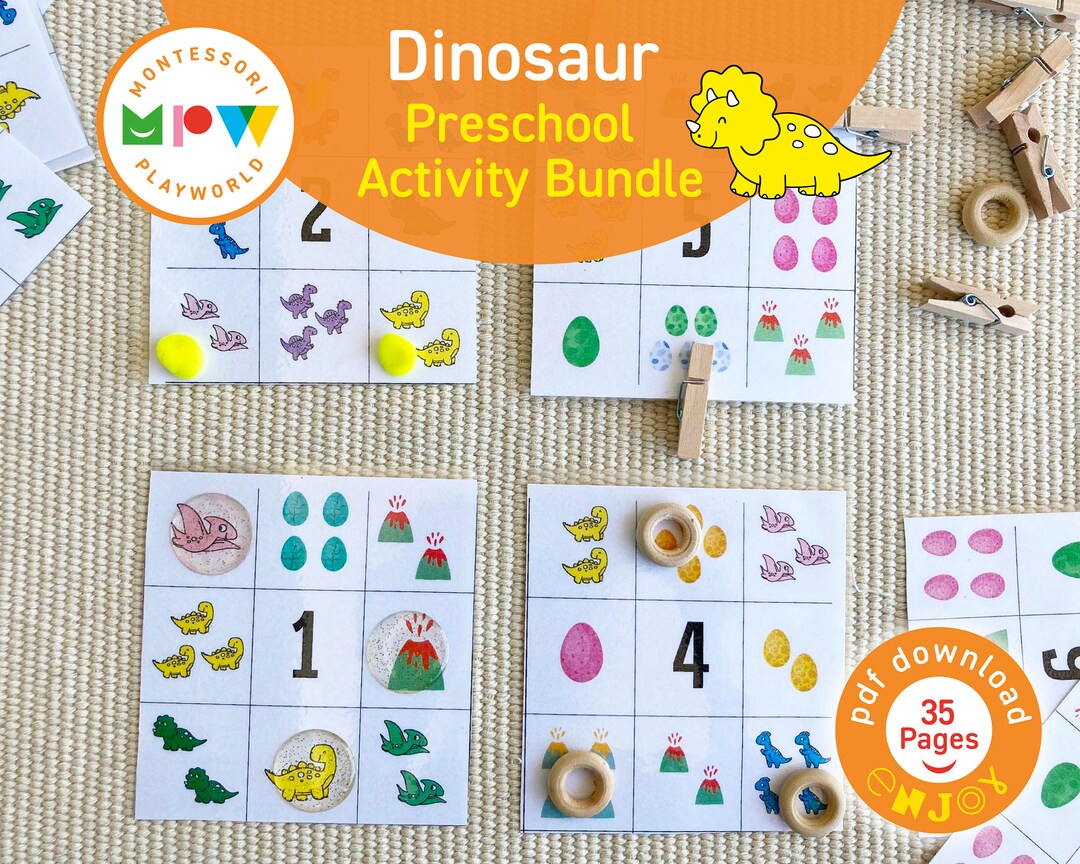 35-page Dinosaur Preschool Activity Bundle Worksheets for Kindergarten ...