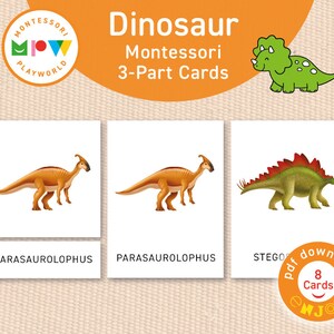 Dinosaur Montessori 3-part Cards Preschool Printables Dinosaur ...