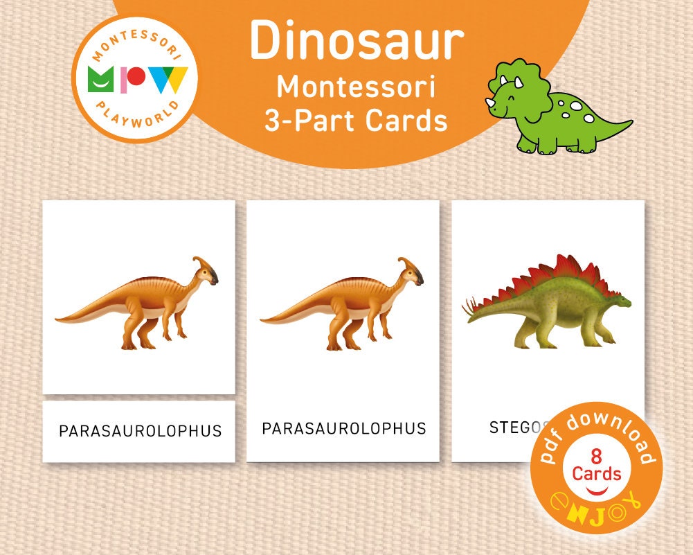 Dinosaur Montessori 3-part Cards Preschool Printables Dinosaur ...