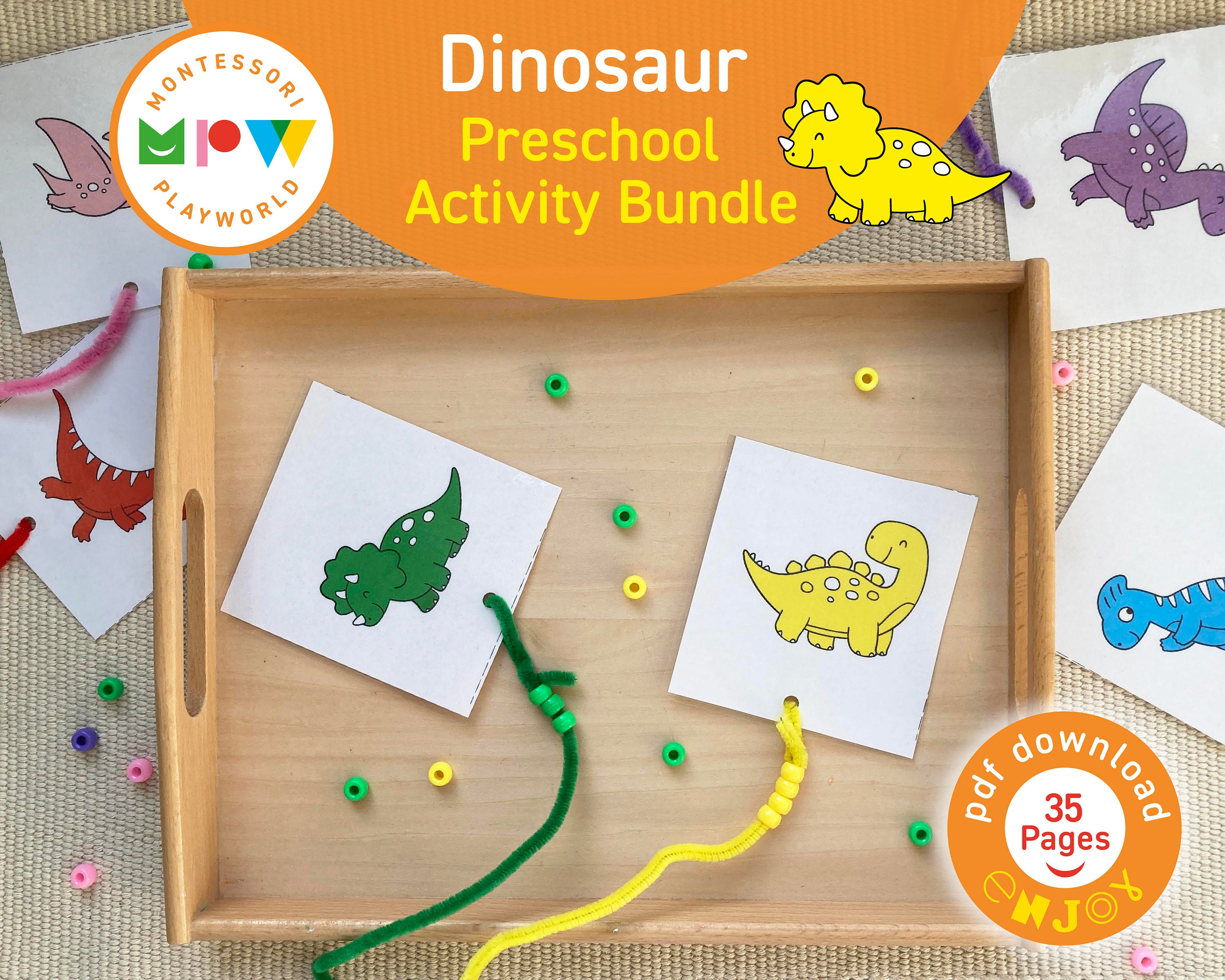 Dinosaur Preschool Activity Bundledino Cardsmontessori ...