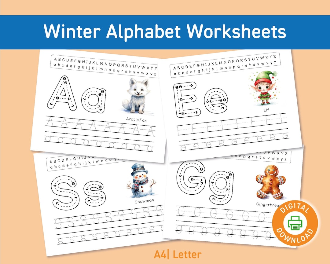 Winter ABC Tracing Worksheets, Kids Winter Activity, Kids Winter ...