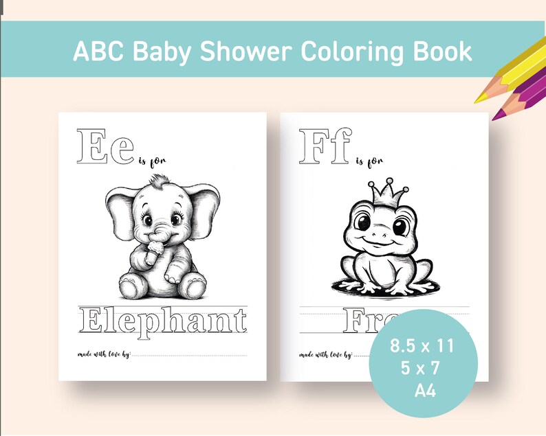 Printable Baby Shower Abc Coloring Book Baby Shower Guest Book ...