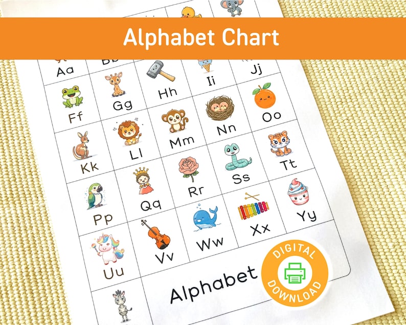 Printable Alphabet Chart Poster, Alphabetical Chart, ABC Chart Download ...