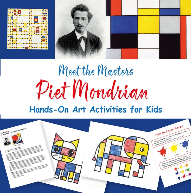 Piet Mondrian Art Activities for Kids – Digital Download Kit, Primary ...