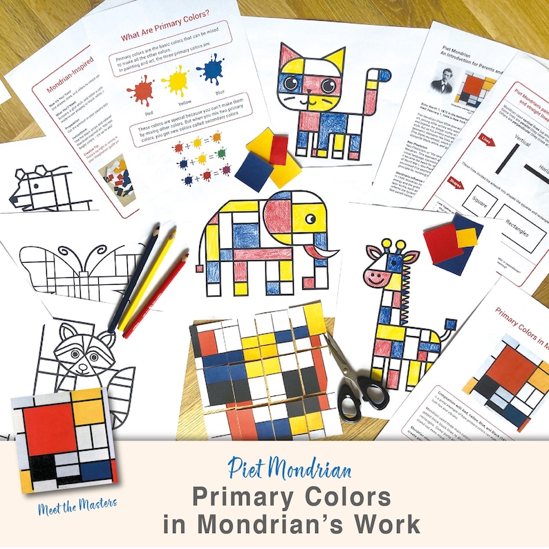 Piet Mondrian Art Activities for Kids – Digital Download Kit, Primary ...
