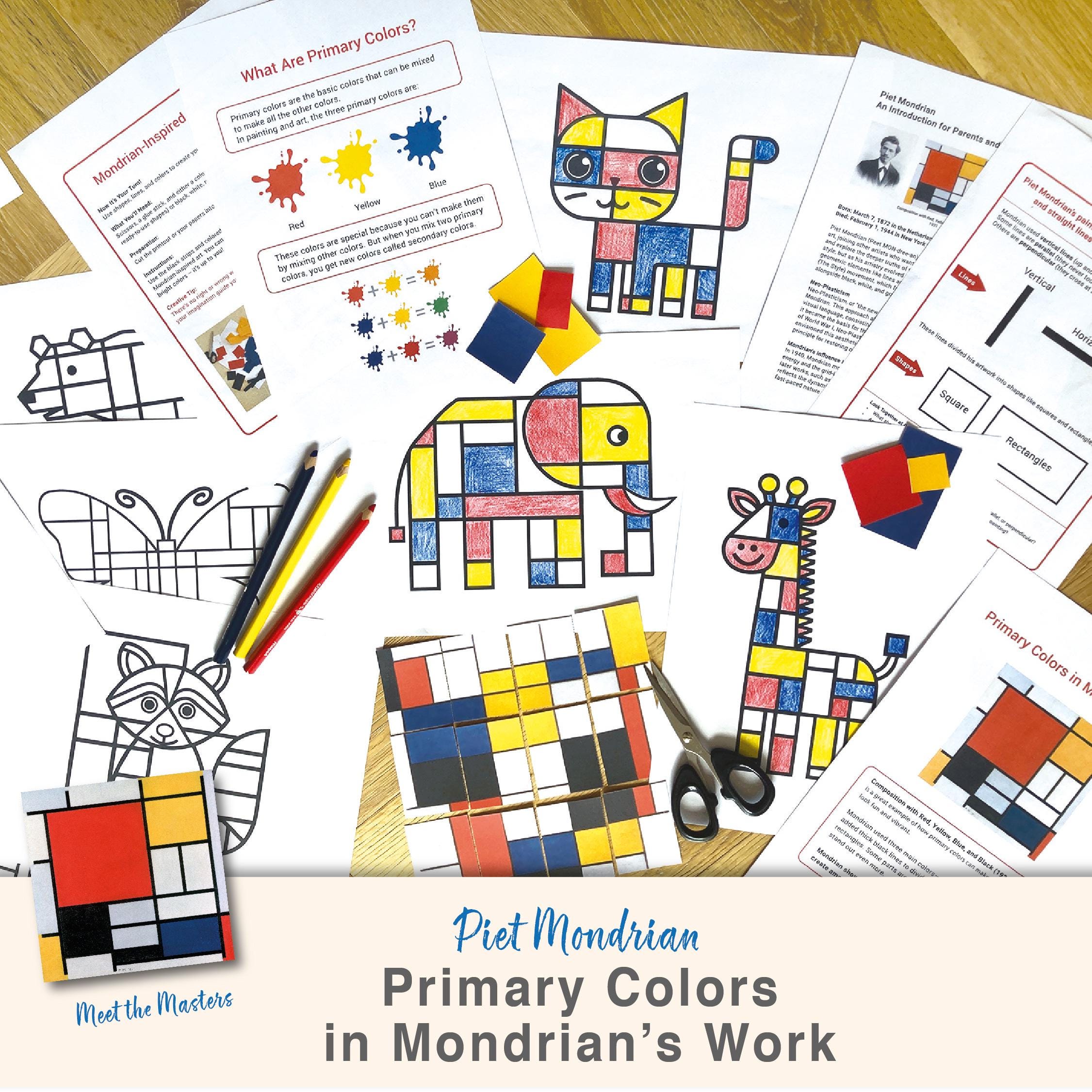 Piet Mondrian Art Activities for Kids – Digital Download Kit, Primary ...