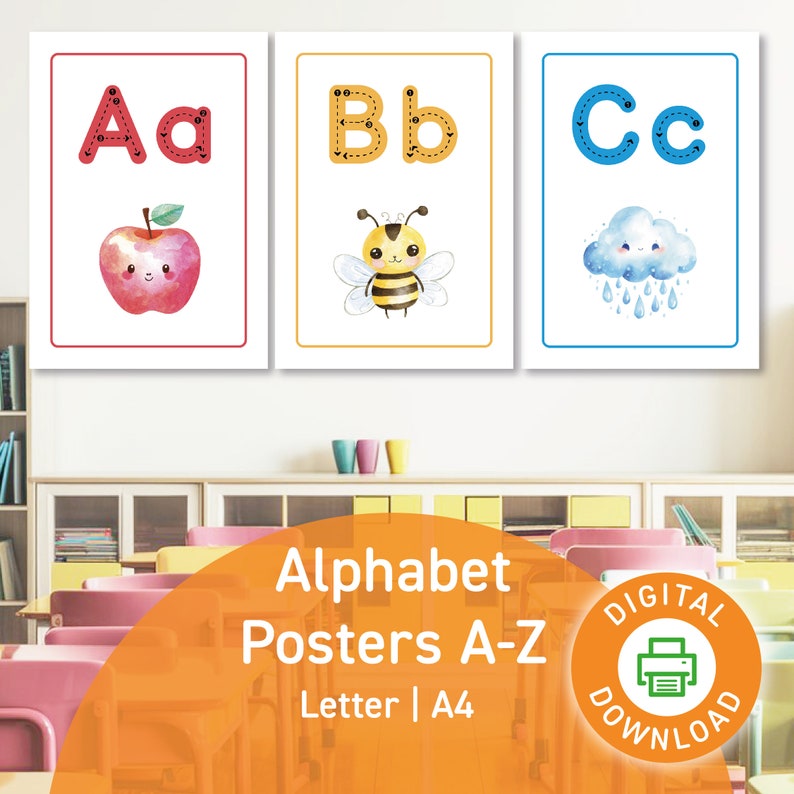 Alphabet Poster Classroom Decor, Educational Posters for Kids, Alphabet ...
