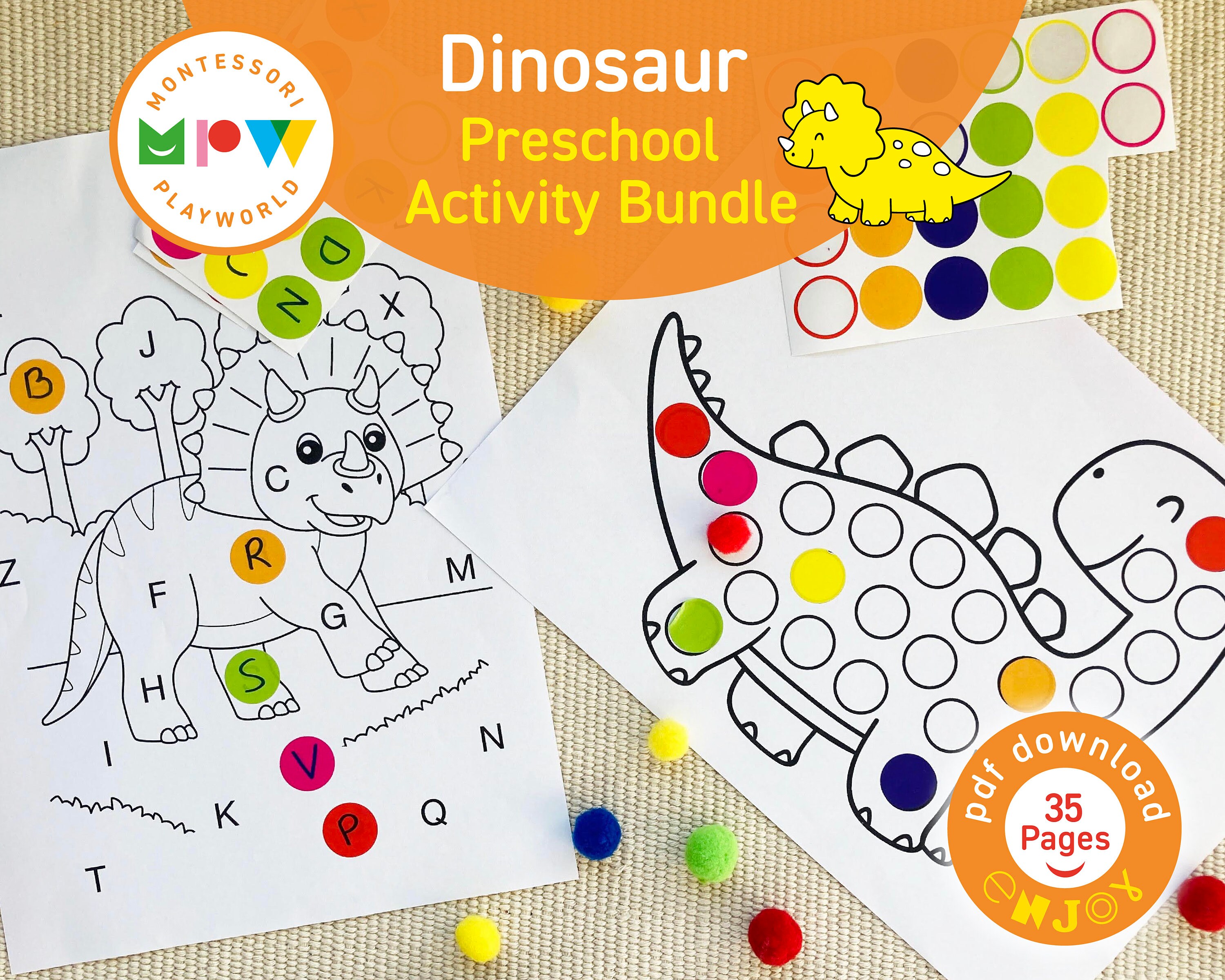 Dinosaur Preschool Activity Bundle: Montessori Learning Printables (PDF ...