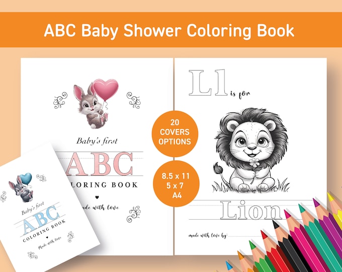 ABC Baby Shower Coloring Book, Baby's First ABC Book, Baby Alphabet ...