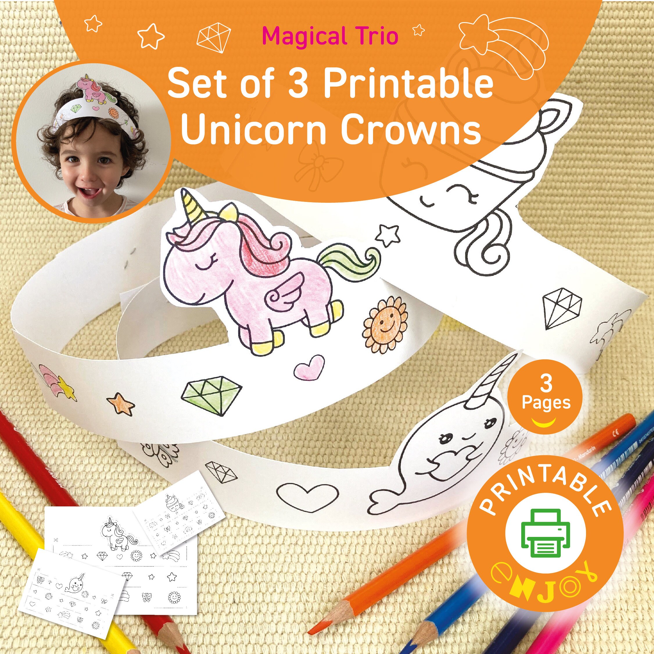 Printable Unicorn Crowns, Kids Crafts Printables, Unicorn Birthday ...