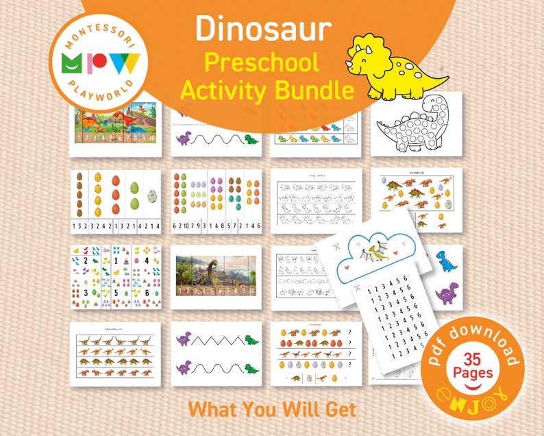 Dinosaur Preschool Activity Bundle: Montessori Learning Printables (PDF ...