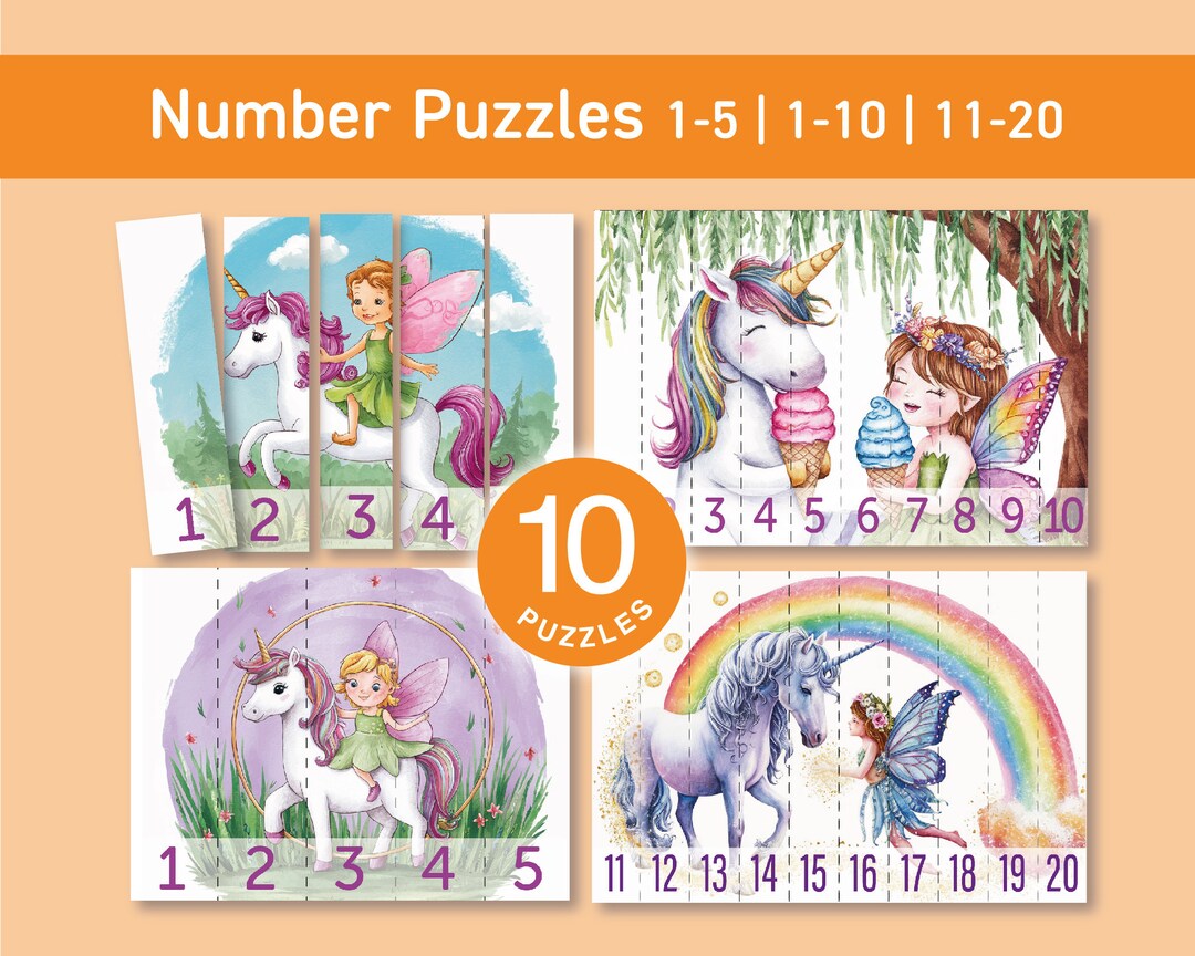 Unicorn Number Sequence Puzzles Preschool Printables Counting ...