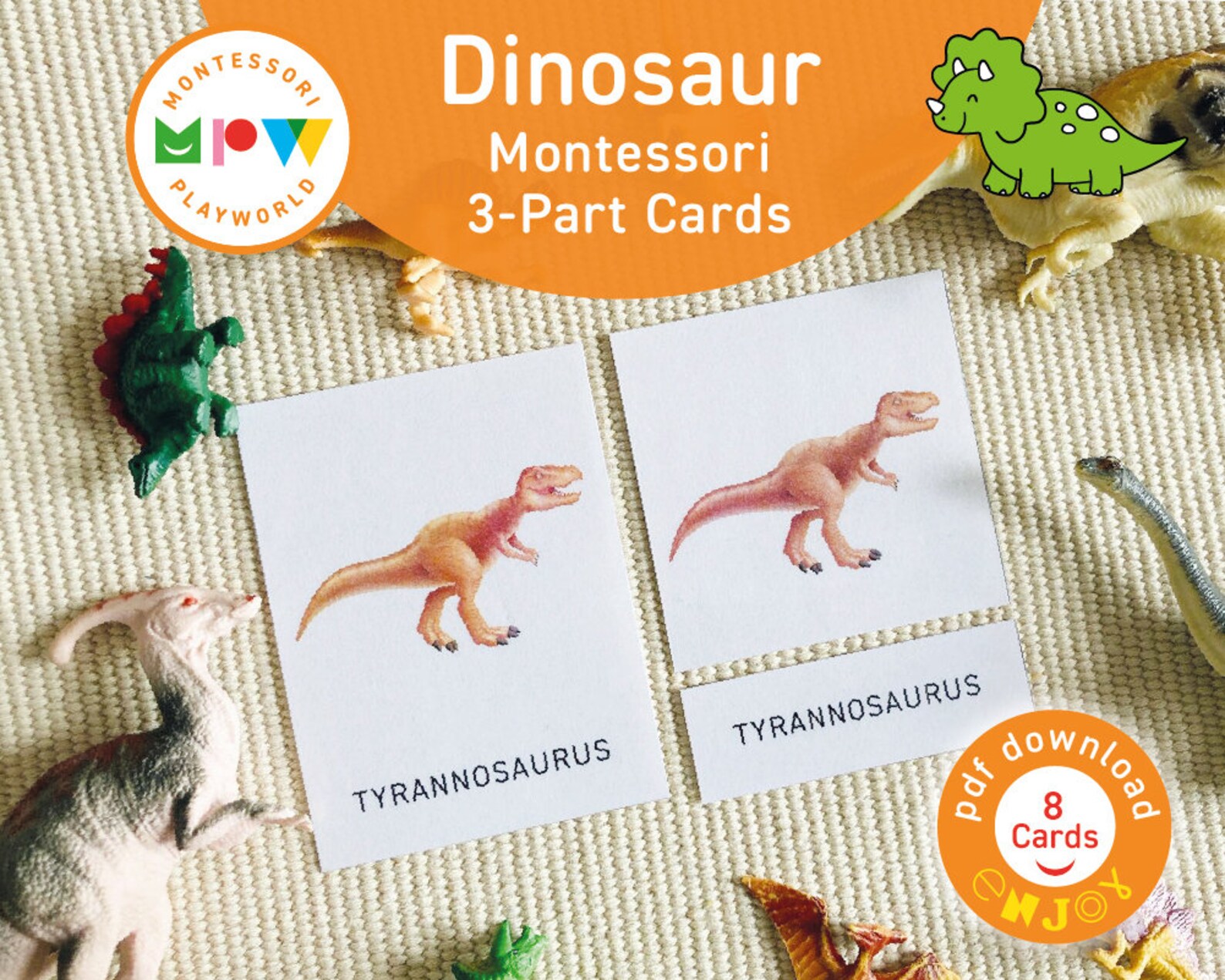 Dinosaur Montessori 3-part Cards Preschool Printables Dinosaur ...