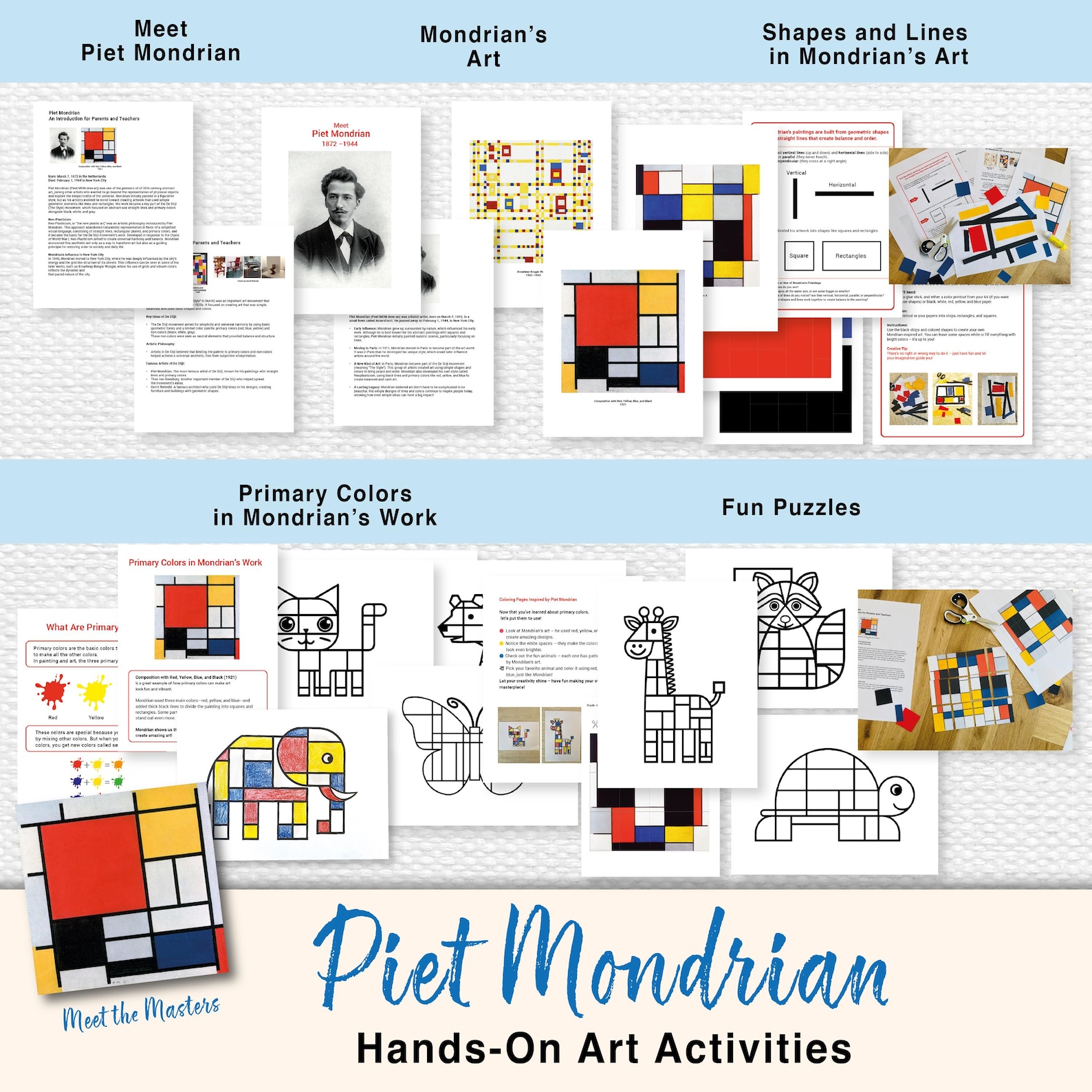 Piet Mondrian Art Activities for Kids – Digital Download Kit, Primary ...