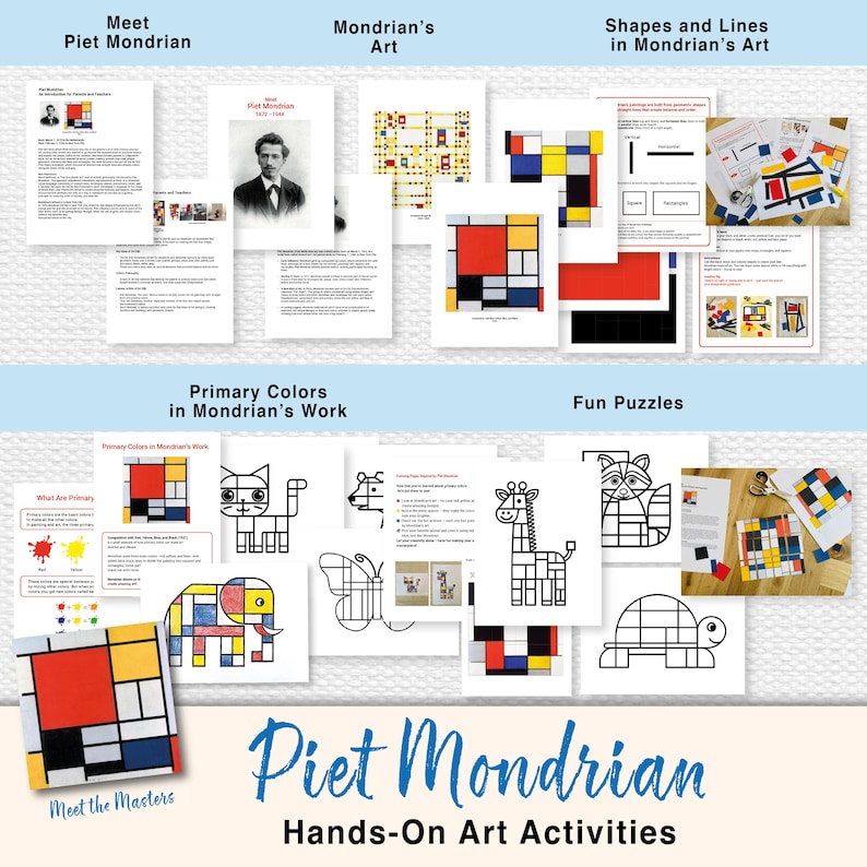 Piet Mondrian Art Activities for Kids – Digital Download Kit, Primary ...