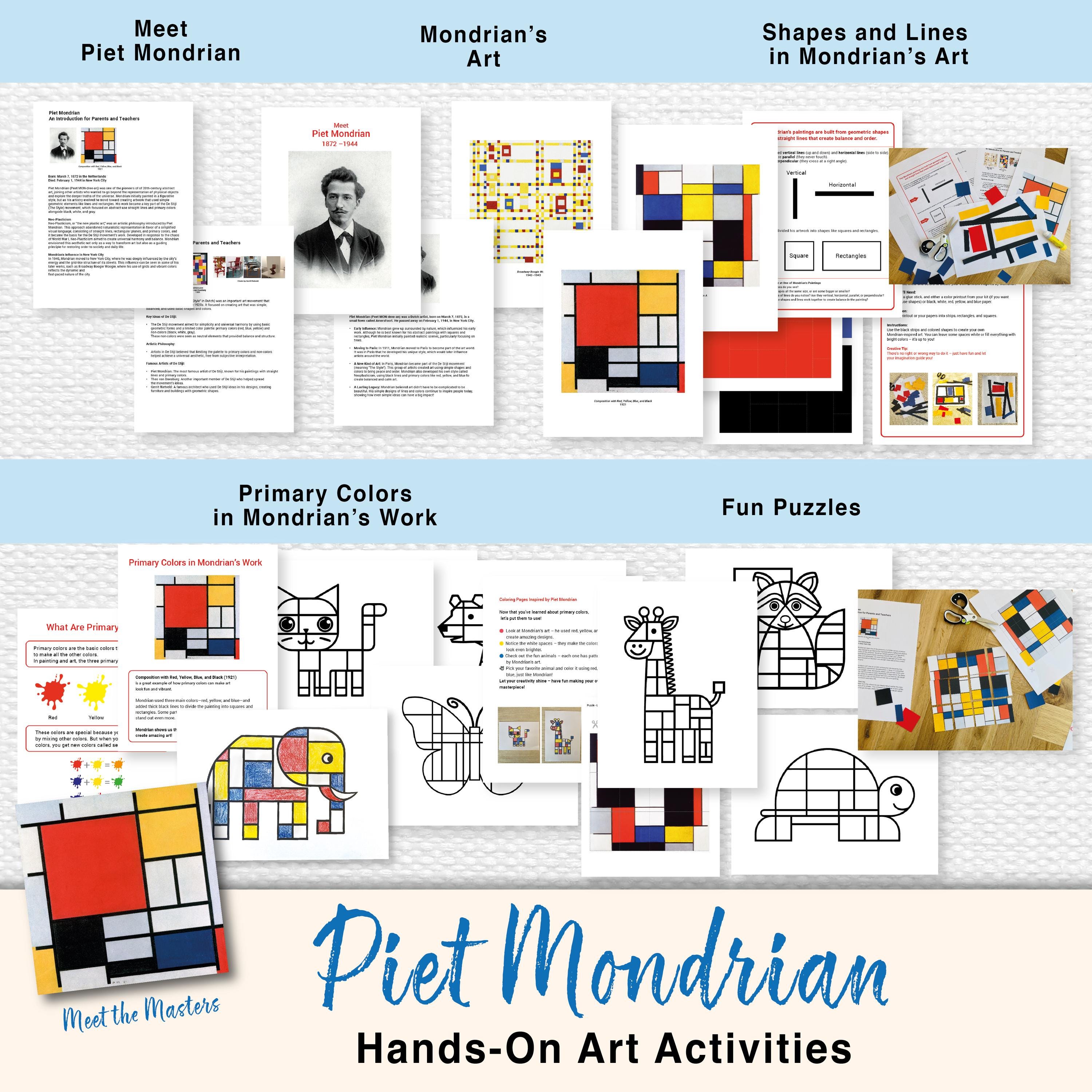 Piet Mondrian Art Activities for Kids – Digital Download Kit, Primary ...