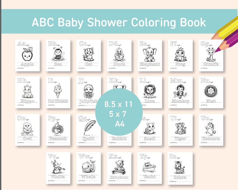 Printable Baby Shower Abc Coloring Book Baby Shower Guest Book ...