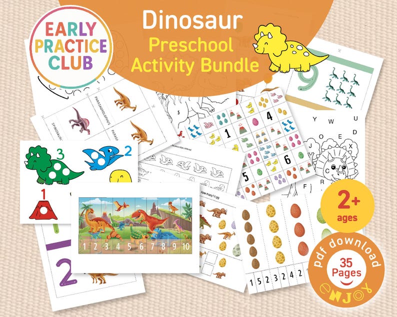 Dinosaur Preschool Activity Bundle: Montessori Learning Printables (PDF ...
