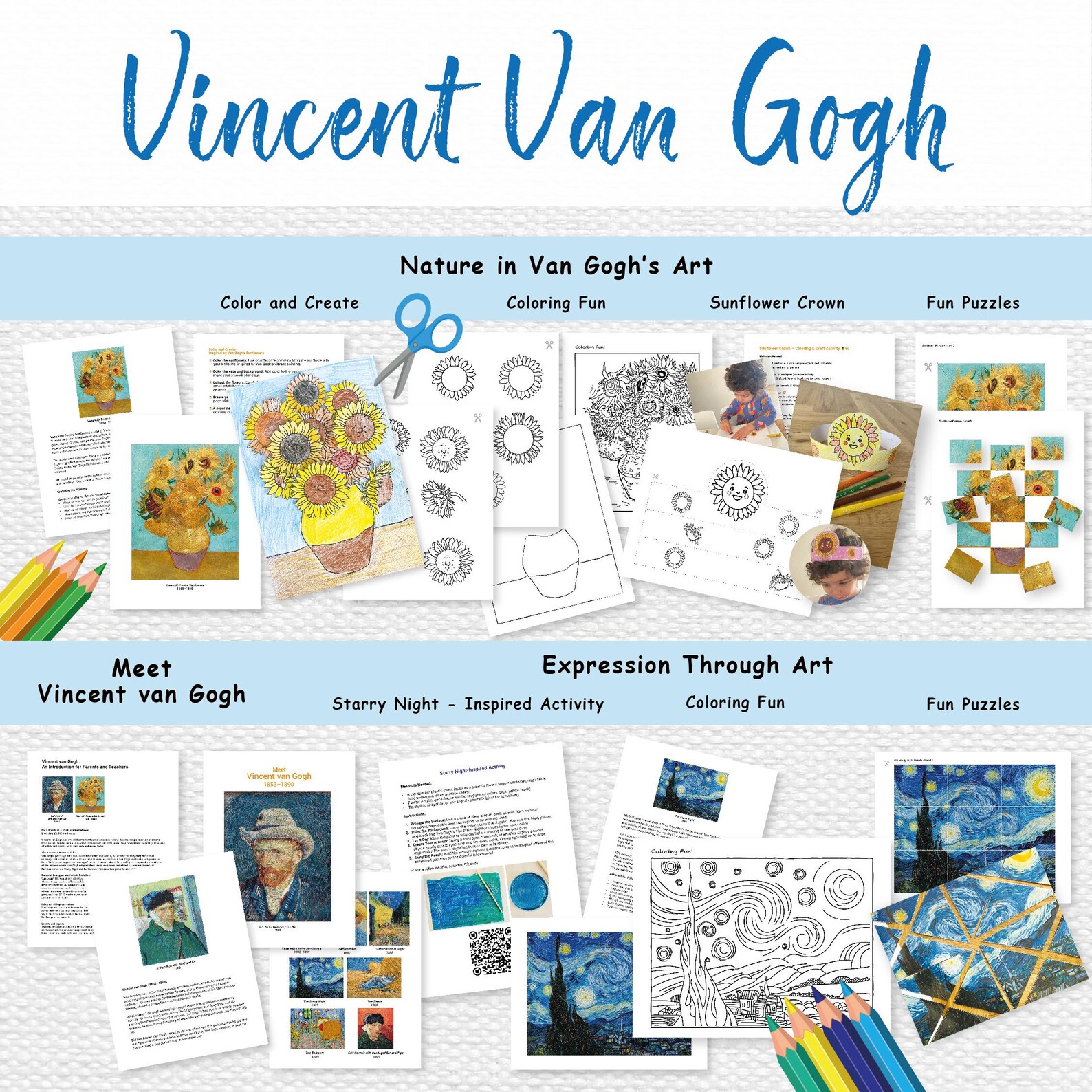 Van Gogh Art Activities for Kids Digital Download, Art Kits for Kids ...