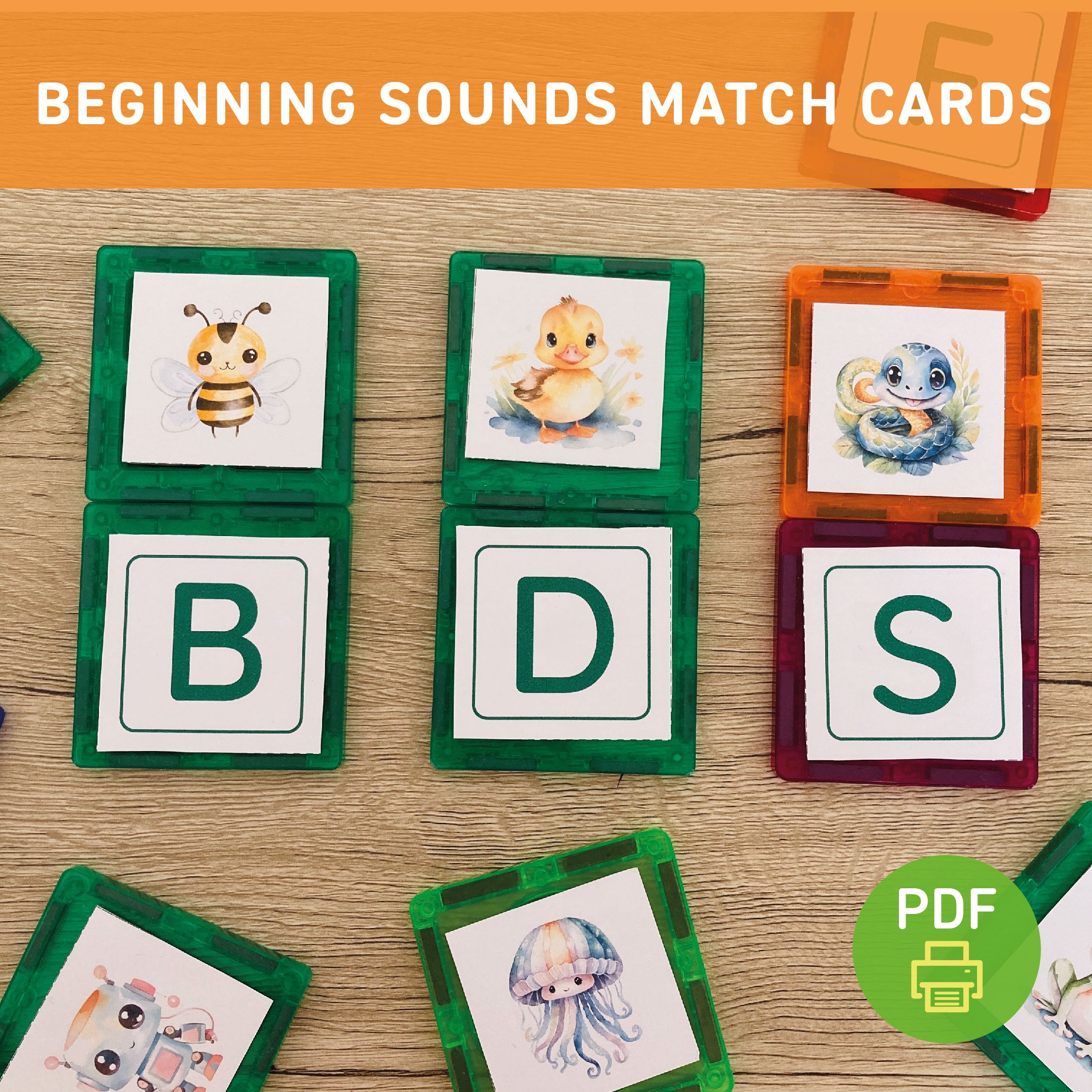 Magnet Tiles Beginning Sounds Matching Cards, Educational Printables ...