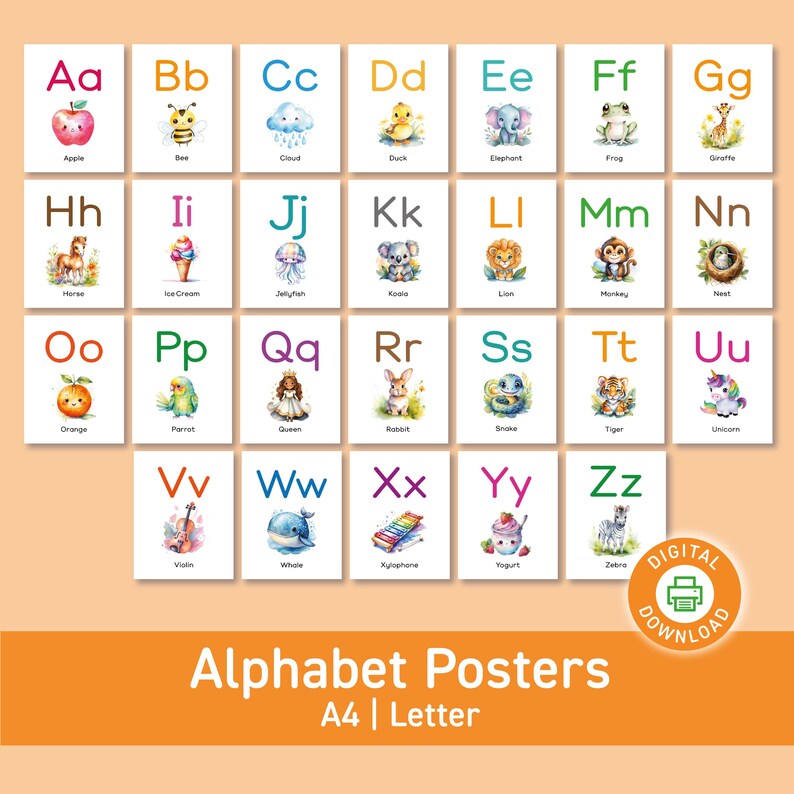 Alphabet Posters for Classroom Decor, Alphabet Home Schooling ...