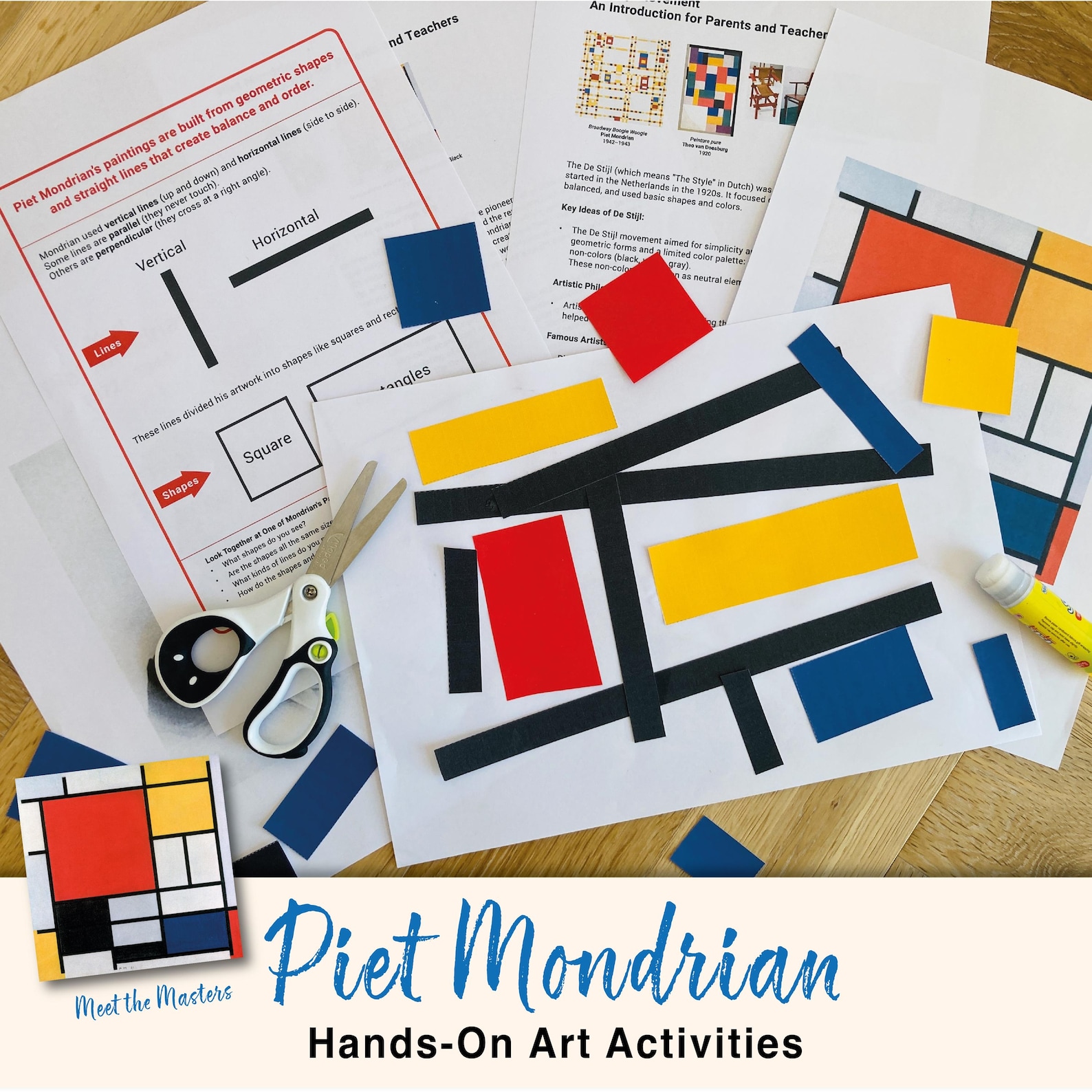 Piet Mondrian Art Activities for Kids – Digital Download Kit, Primary ...