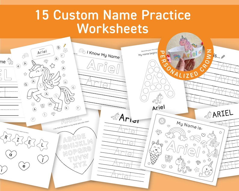 15 Custom Name Tracing Sheets, Handwriting Practice, Preschool ...