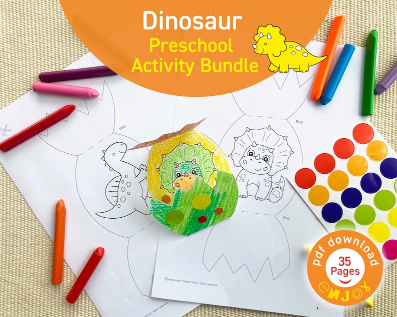 Dinosaur Preschool Activity Bundledino Cardsmontessori ...