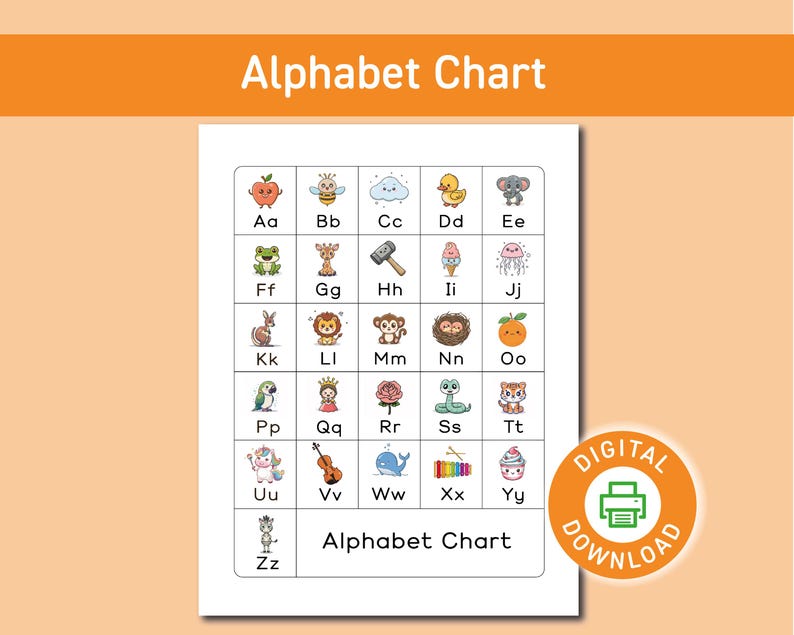 Printable Alphabet Chart Poster, Alphabetical Chart, ABC Chart Download ...