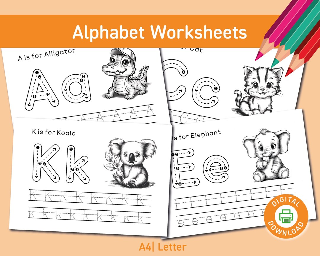 Alphabet Tracing Worksheets Printable Activity for Kids Homeschooling ...