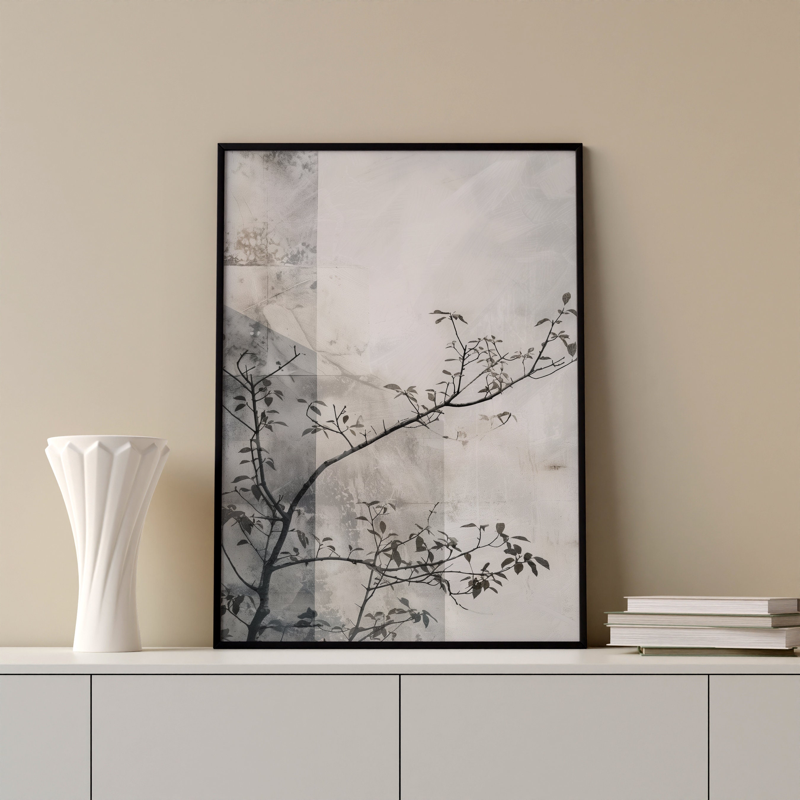 Japandi Neutral Wall Art Grey Abstract Print Minimalist Neutral Gallery ...
