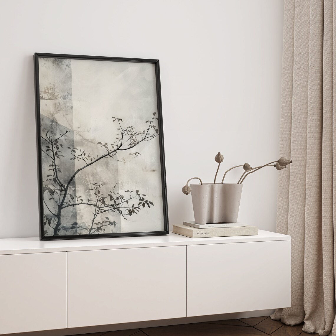 Japandi Neutral Wall Art Grey Abstract Print Minimalist Neutral Gallery ...