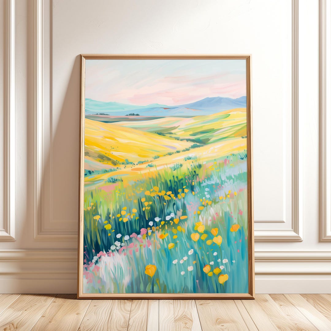Wildflowers Landscape Painting - Colorful Landscape Wall Art Print ...