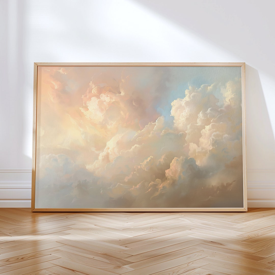 Clouds Neutral Painting - Coquette Girl's Room Decor - Horizontal Large ...