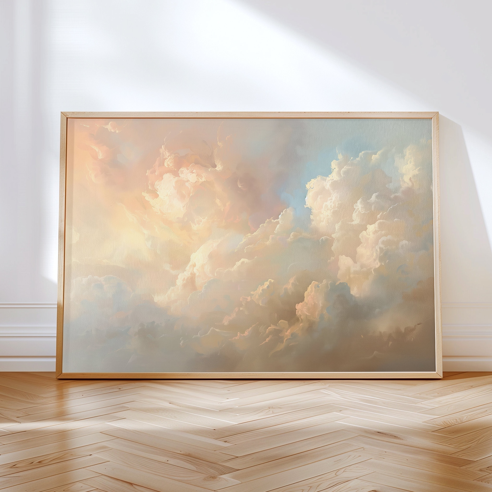 Clouds Neutral Painting - Coquette Girl's Room Decor - Horizontal Large Cloudy Sky Wall Art ...