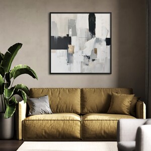Modern Abstract Square Wall Art - Neutral Large Print - Black and White ...