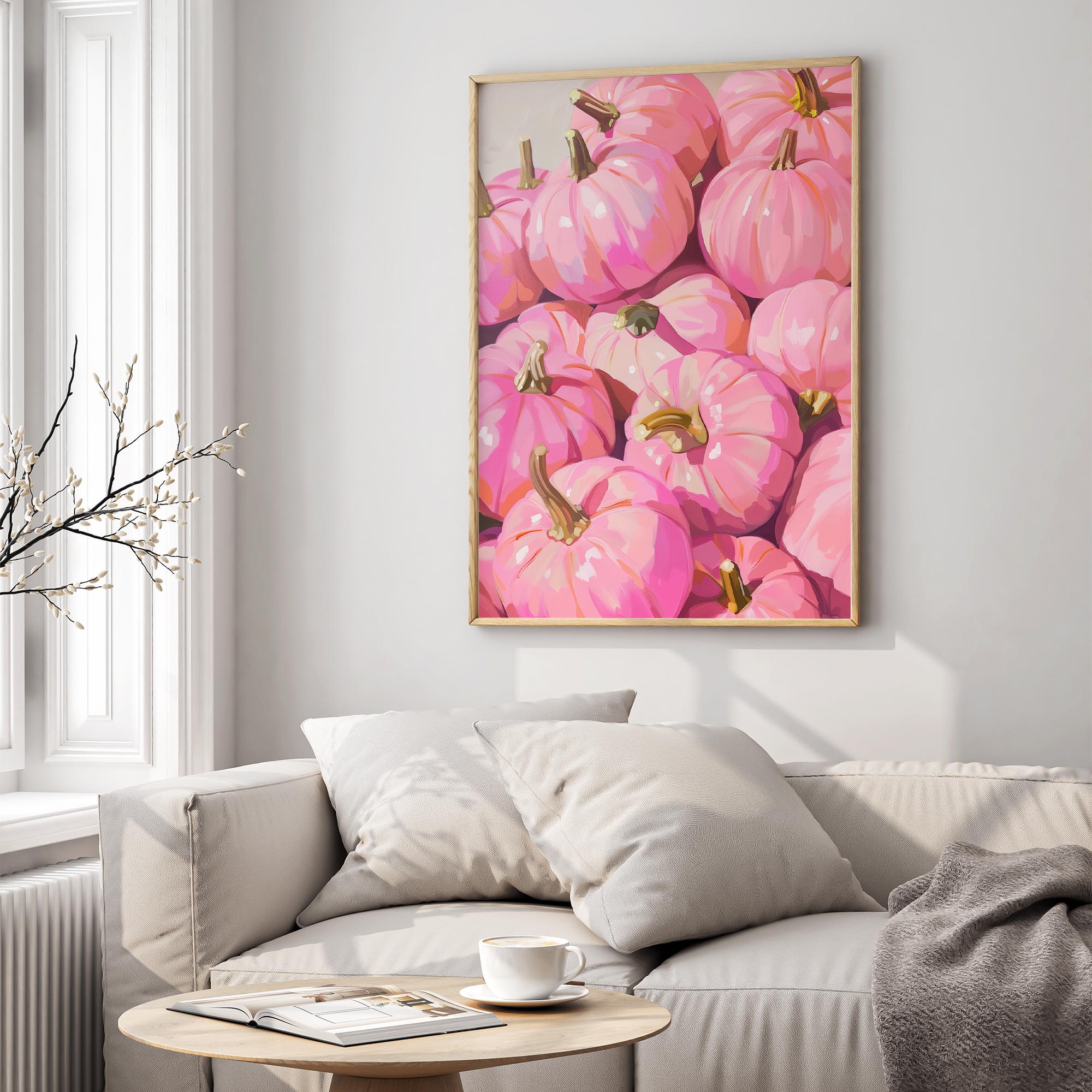 Pink Pumpkins Painting – Pastel Autumn Wall Art, Halloween Fall Decor ...