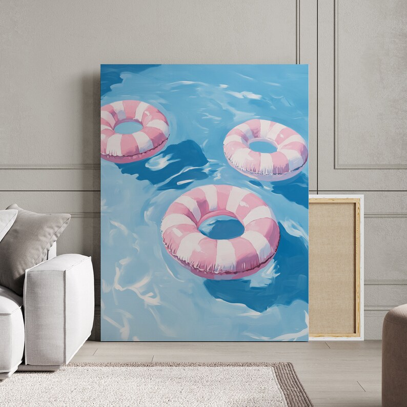 Pink Pool Inner Tube Painting - Summer Print for Beach House Decor ...