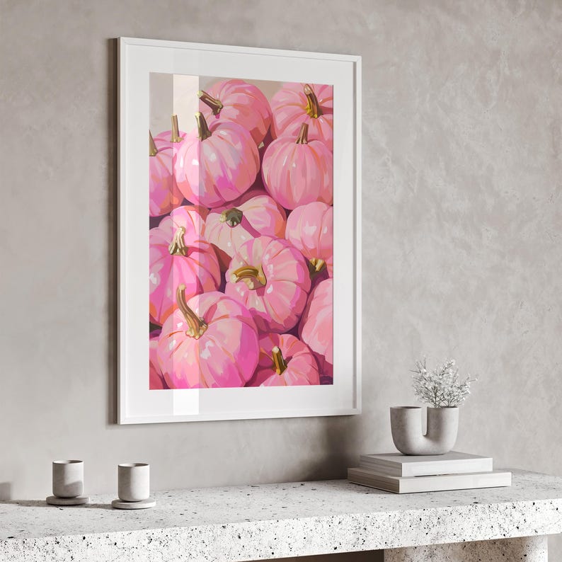 Pink Pumpkins Painting – Pastel Autumn Wall Art, Halloween Fall Decor ...