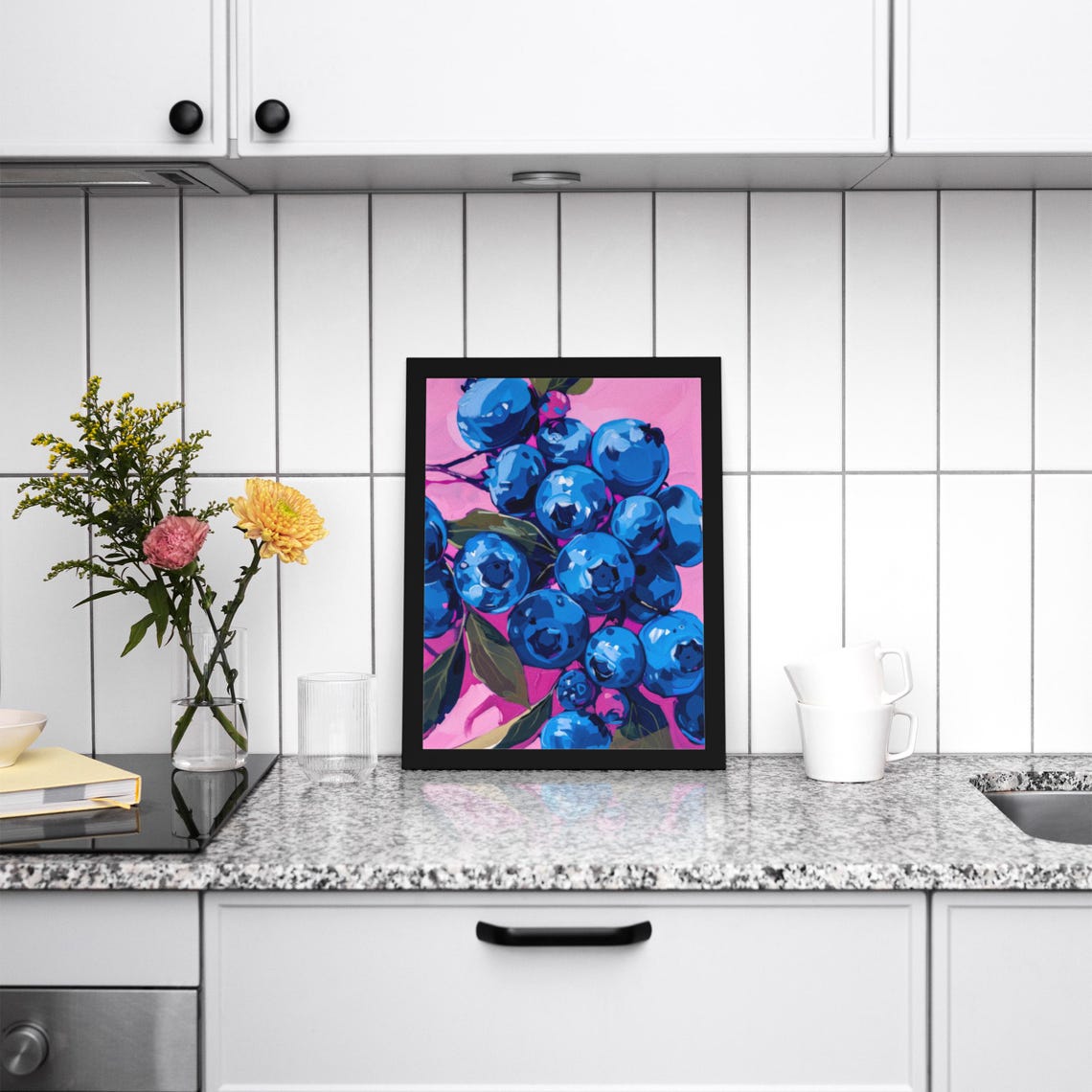 Blueberry Painting Wall Art Berry Art Print for Kitchen Blueberries ...