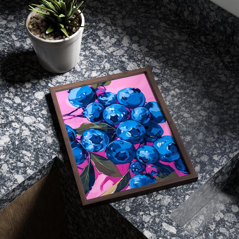 Blueberry Painting Wall Art Berry Art Print for Kitchen Blueberries ...