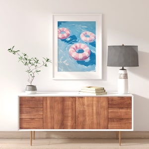 Pink Pool Inner Tube Painting - Summer Print for Beach House Decor ...