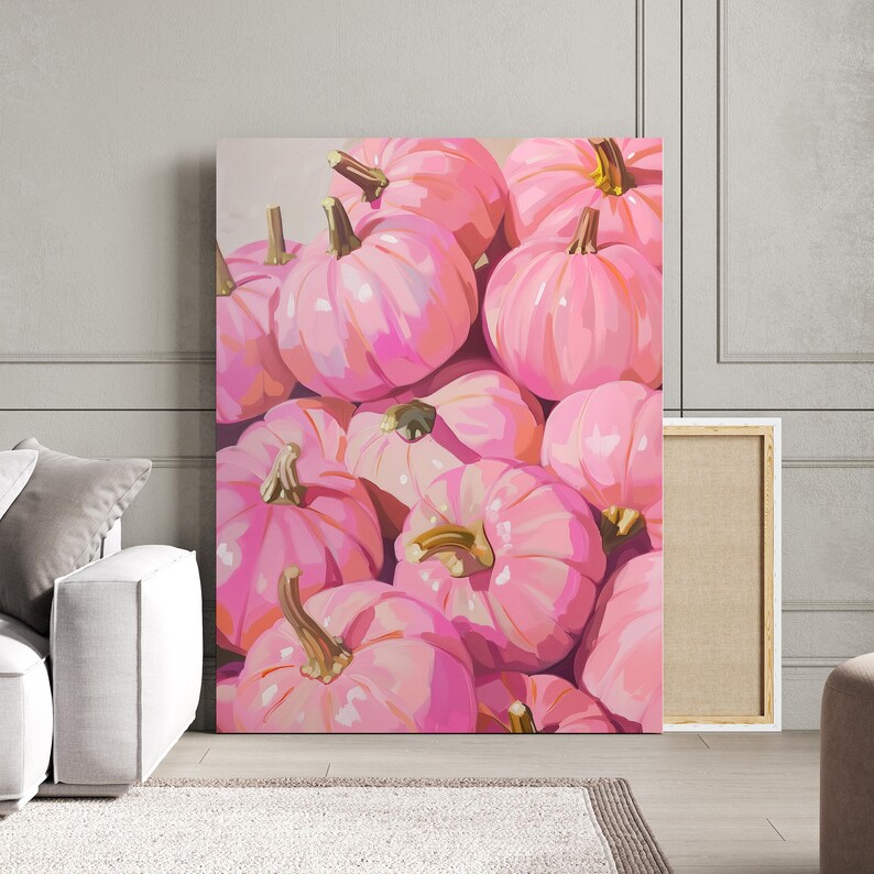 Pink Pumpkins Painting – Pastel Autumn Wall Art, Halloween Fall Decor ...