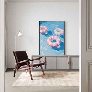 Pink Pool Inner Tube Painting - Summer Print for Beach House Decor ...