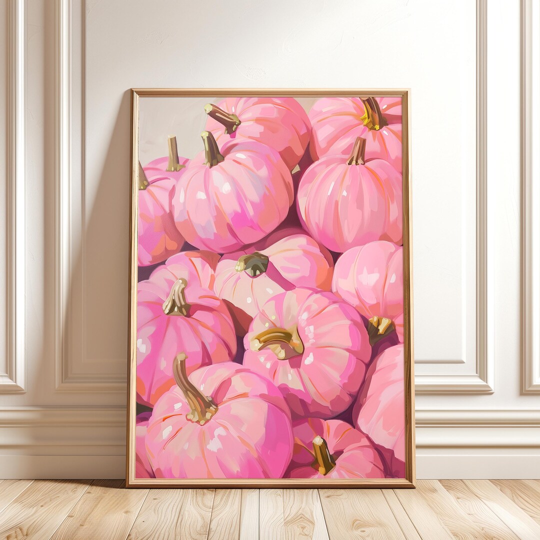 Pink Pumpkins Painting – Pastel Autumn Wall Art, Halloween Fall Decor ...